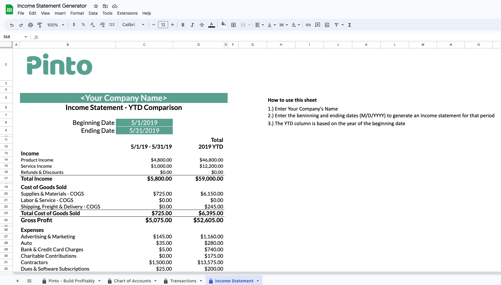 Income Statement Generator | Pinto Financial